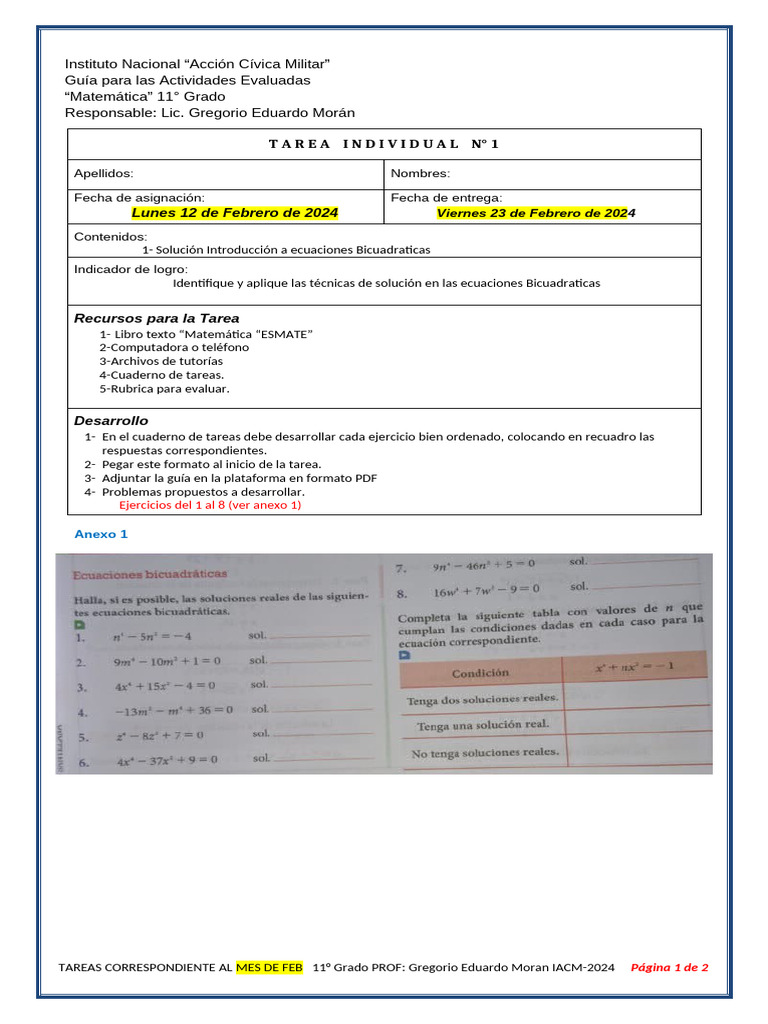 Tareas I Math11°- Feb -IACM 2024 | PDF