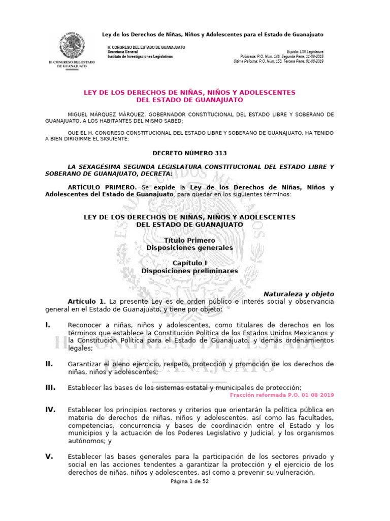 Ley de Los Derechos de NNA Del Edo. de Gto PO 01ago19 | PDF