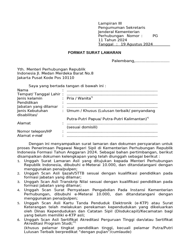 Format Surat Lamaran 2024 | PDF