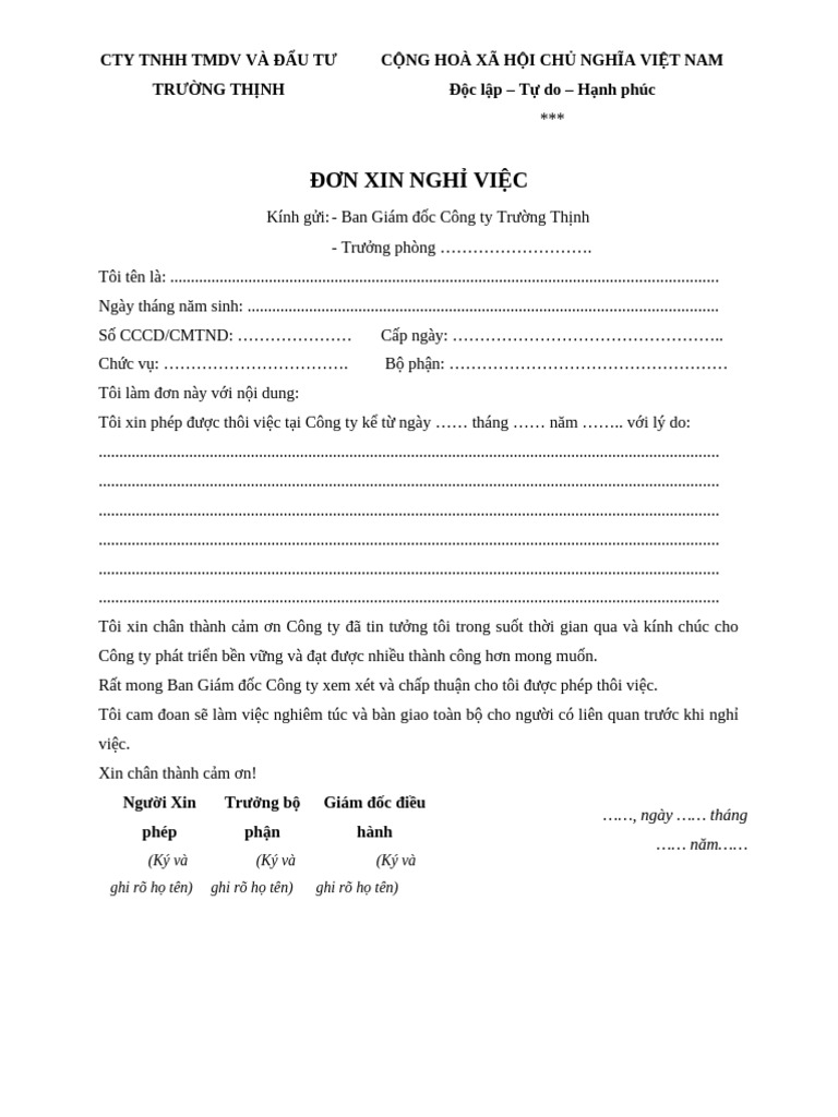 Don Xin Nghi Viec | PDF