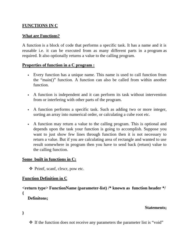 (U1) Functions in C | PDF