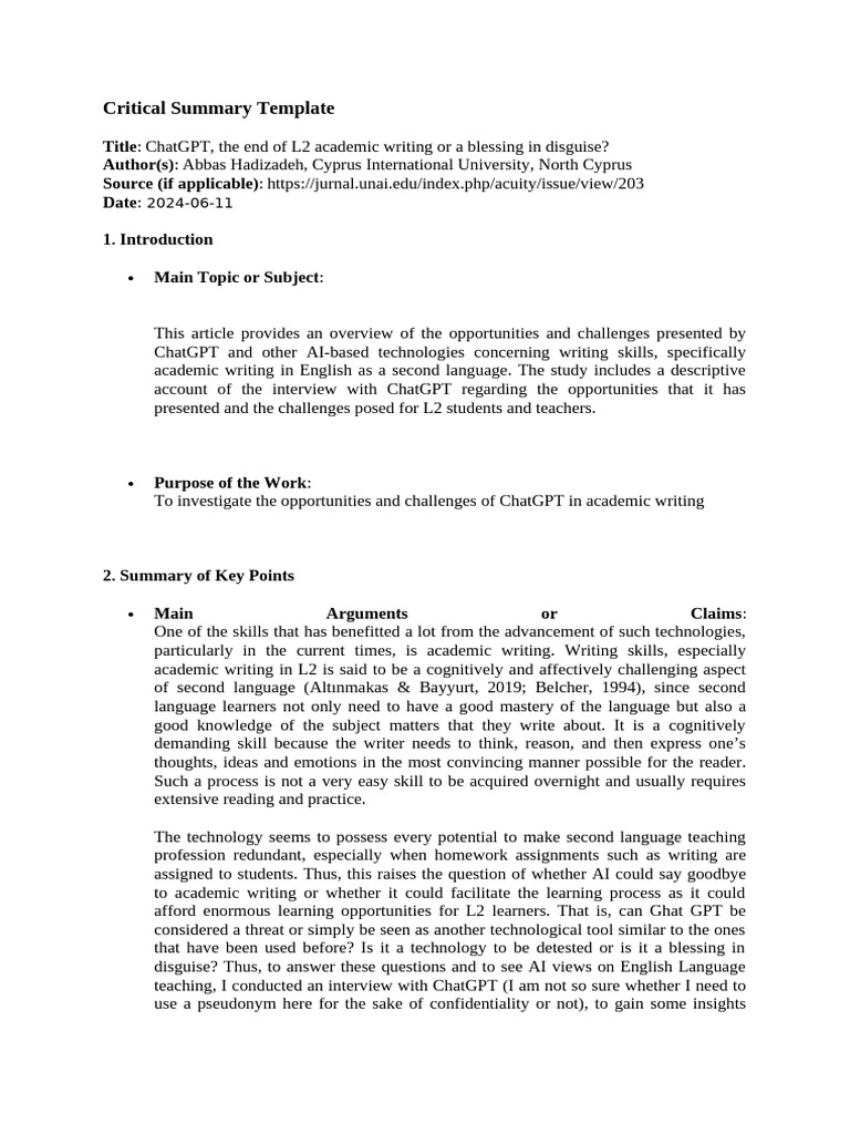 Critical Summary Template | PDF