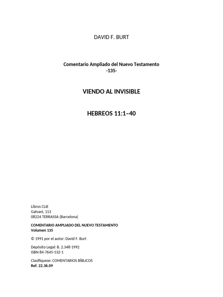 Cant David F Burt 135 Viendo Al Invisible Hebreos 11 1-40 | PDF