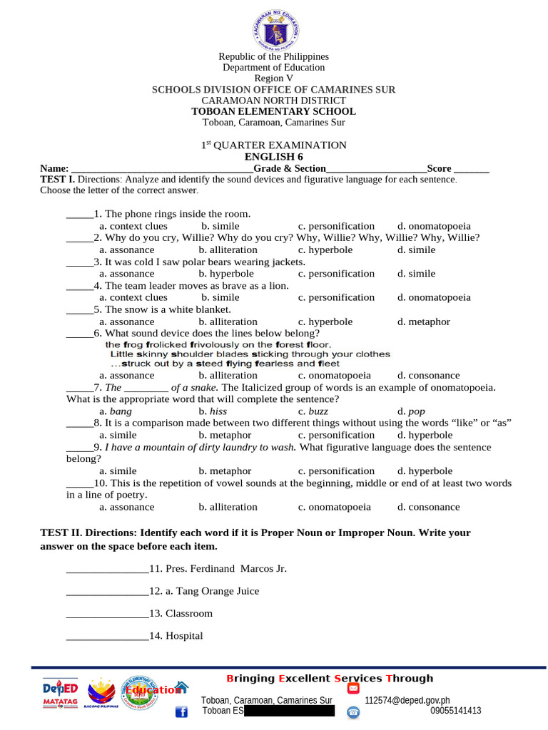 Grade 6 First Periodical Test in English | PDF
