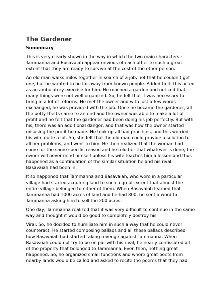 The Gardener | PDF | Narration | Dream