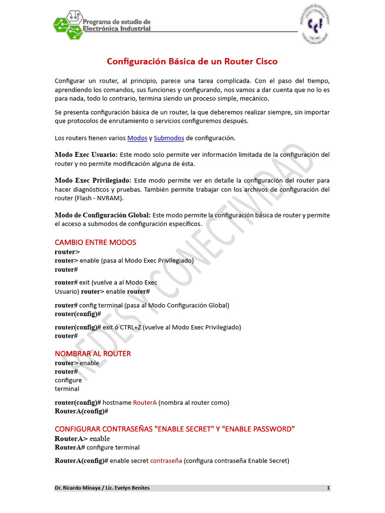 Configuracion Basica de Un Router Cisco | PDF