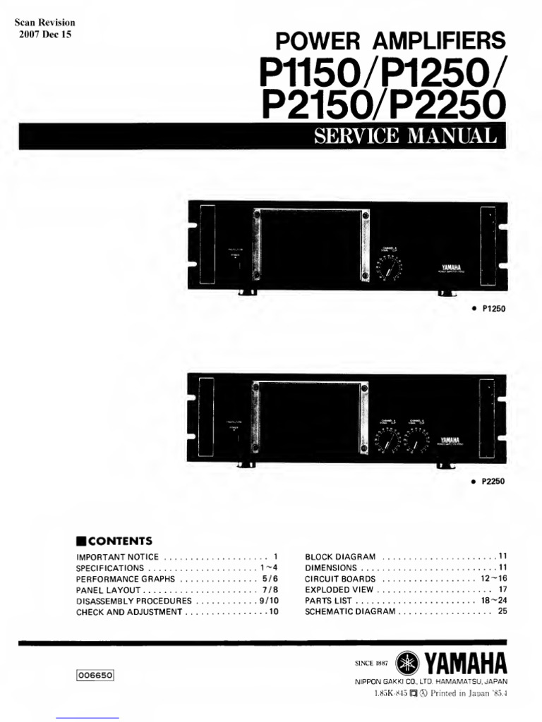 Pamaha P1150 P1250 P2150 P2250 Power Amp Service Manual | PDF