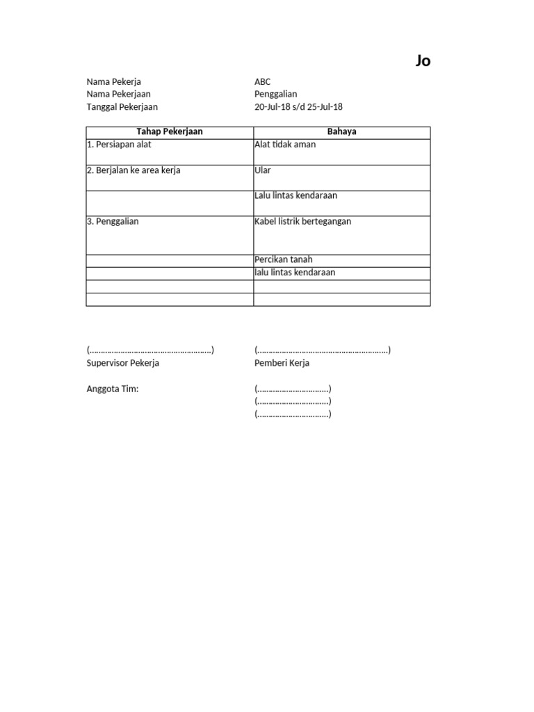 JSA Penggalian | PDF