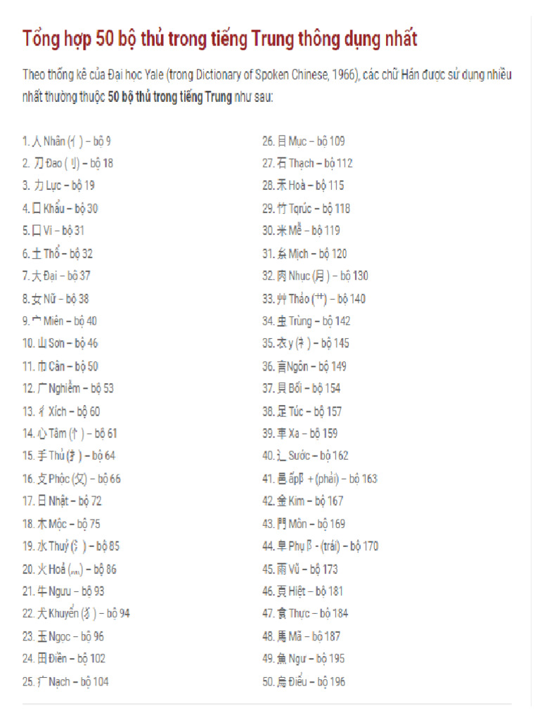 50 Bo Thu Tieng Trung | PDF