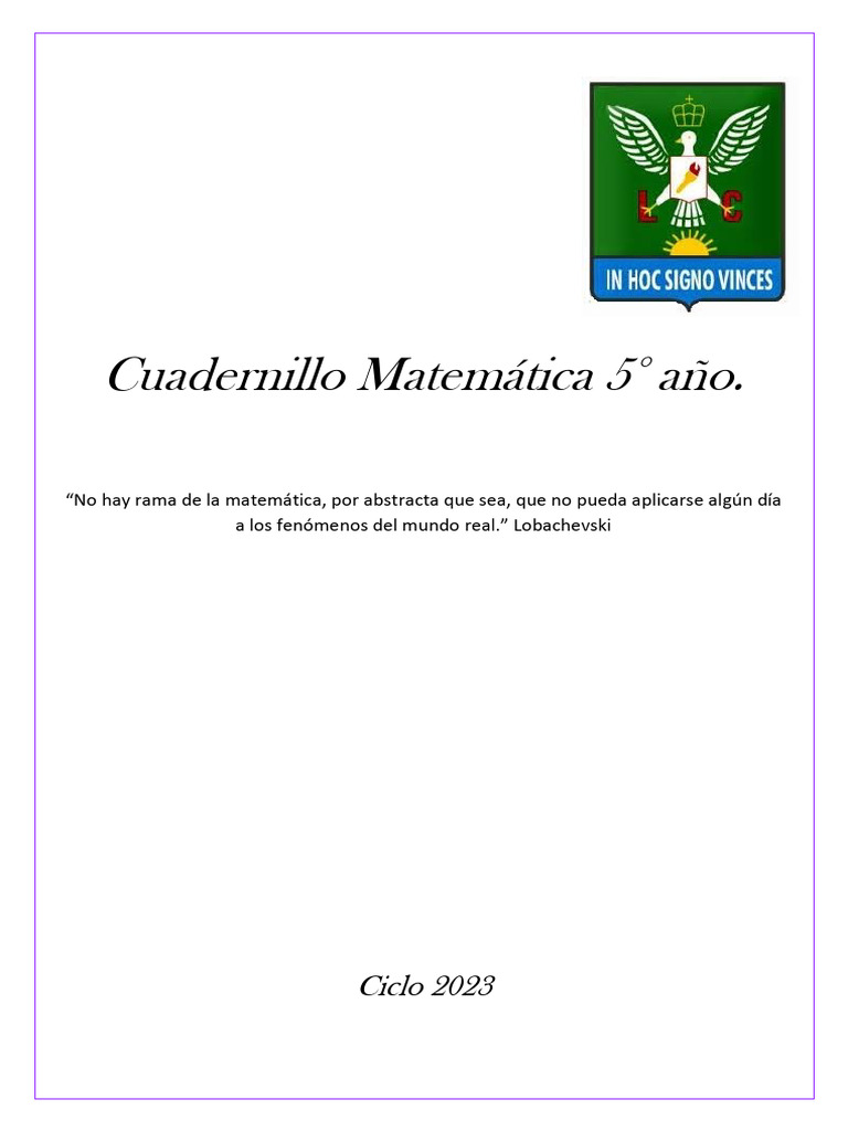 Cuadernillo Matemática 5to A | PDF