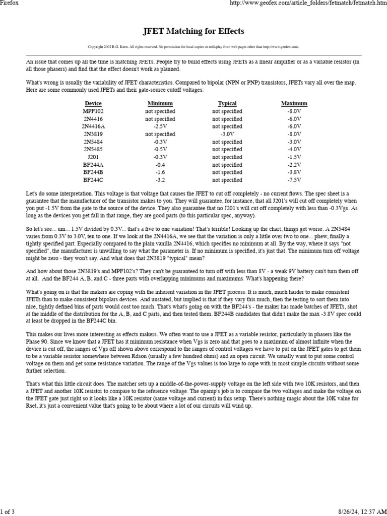 JFET Matching For Effects Pedals | PDF