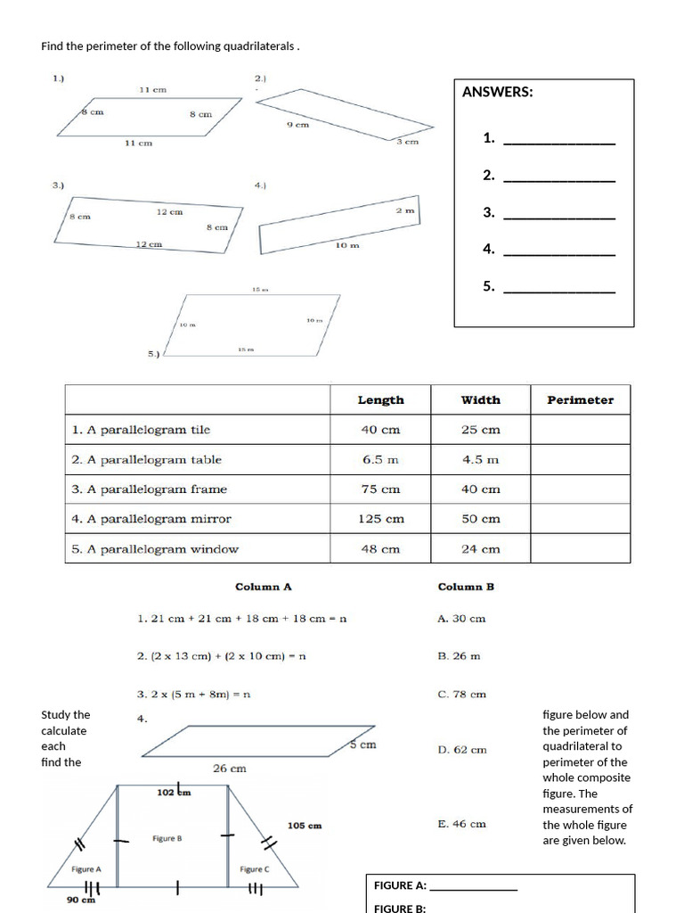 Find The Perimeter of The Following Quadrilaterals | PDF