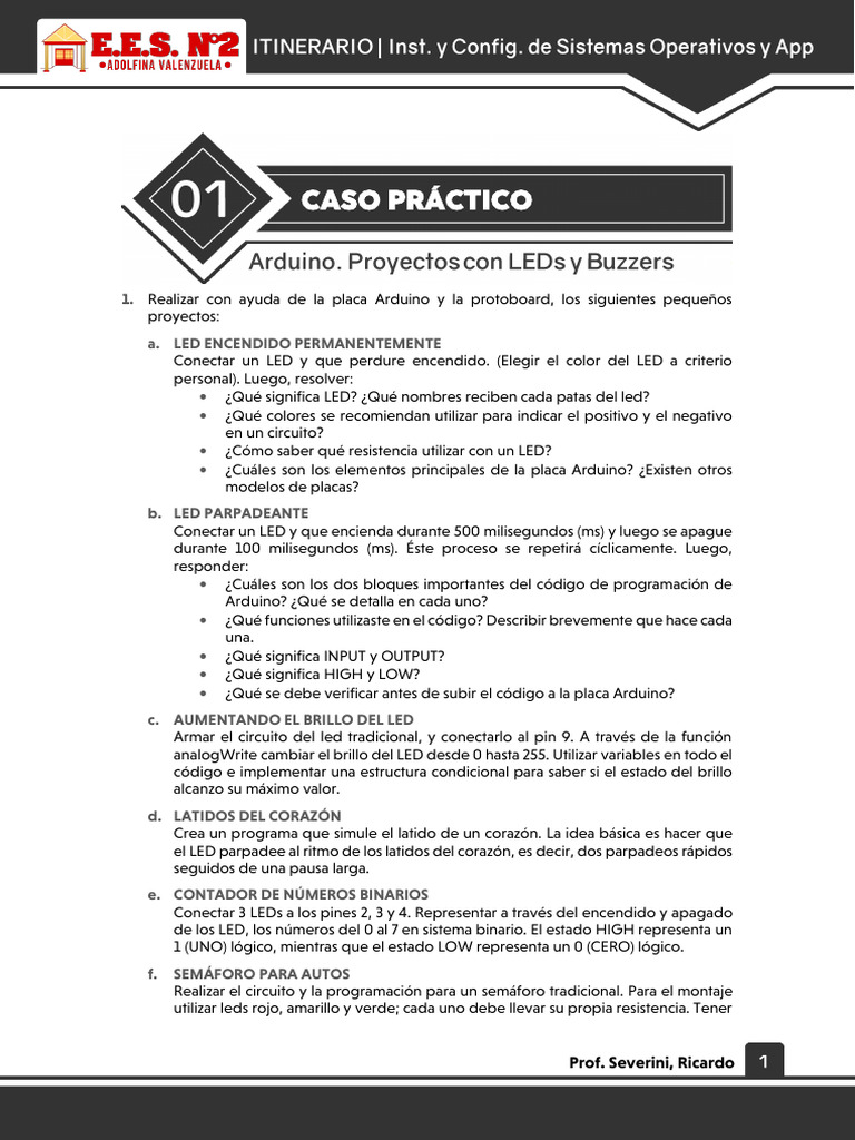 Trabajo Práctico N°1 - Ejercicios Básicos Con Arduino | PDF