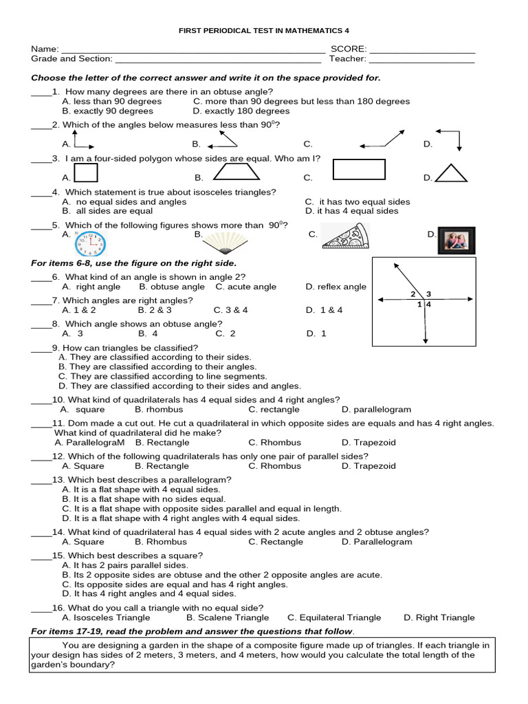 Mathematics 4 First Periodic Test S.Y. 2024 2025 | PDF