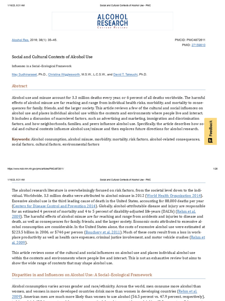Social and Cultural Contexts of Alcohol Use | PDF