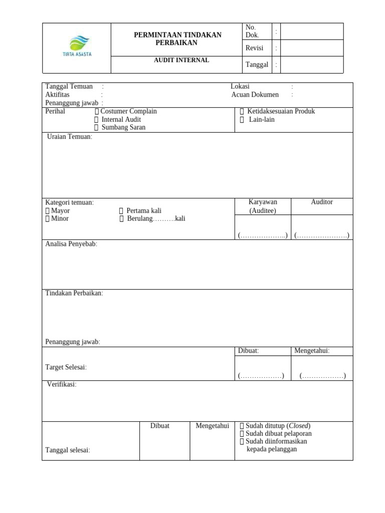 Form-Permintaan Tindakan Perbaikan | PDF