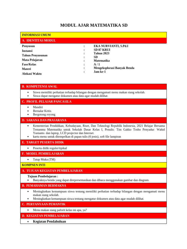 Modul Ajar Matematika SD | PDF