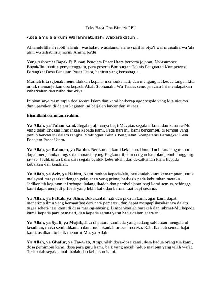 Doa Bimtek Perangkat Desa PPU | PDF