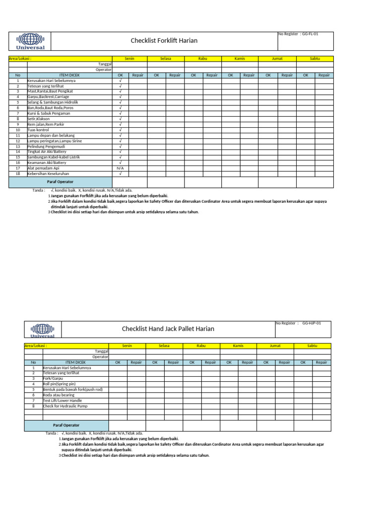 Checklist Harian | PDF