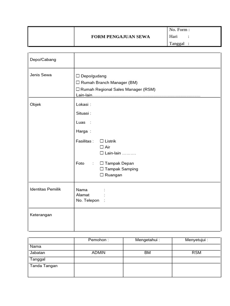 Form Pengajuan Sewa Fix | PDF
