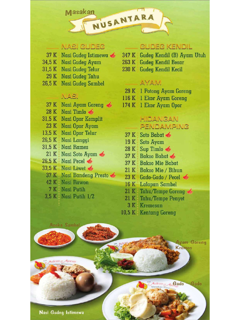 MENU LENGKAP RM ADEM AYEM SOLO | PDF