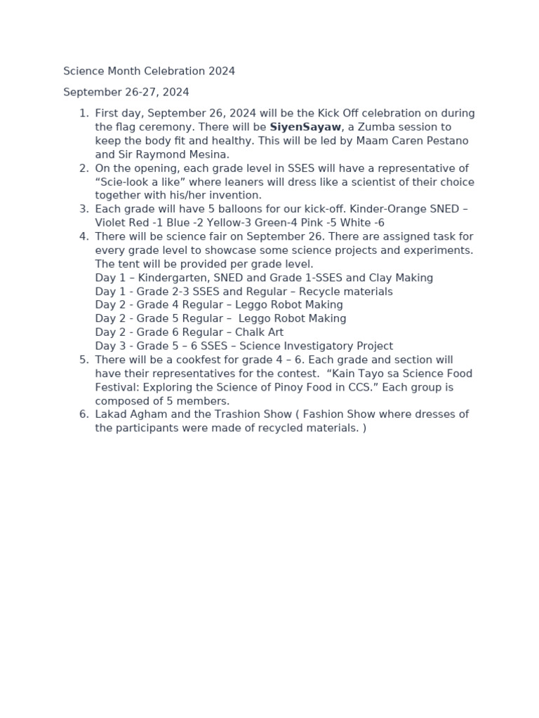 Science Month Celebration 2024 | PDF | Social Science