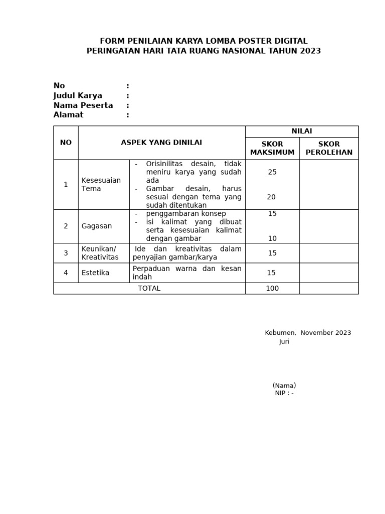 Form Penilaian Karya | PDF
