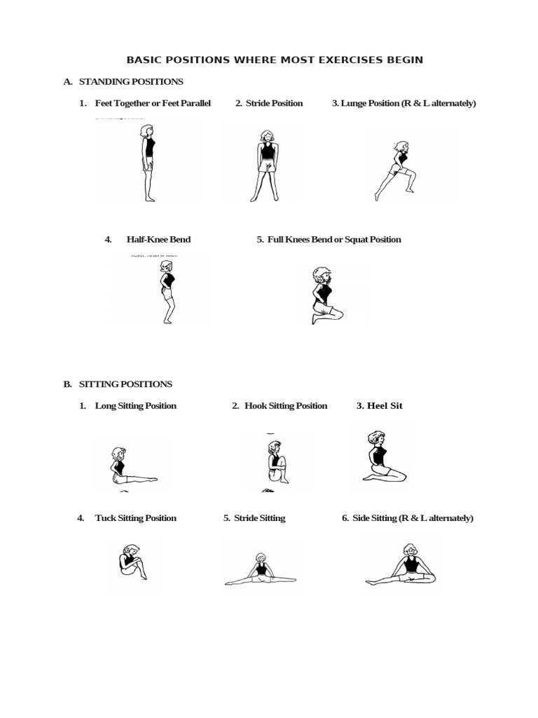 Basic Exercise Positions Overview | PDF | Language Arts & Discipline ...