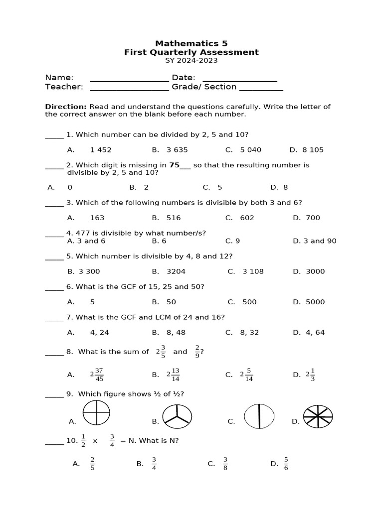 PT - Math 5 - Q1 | PDF