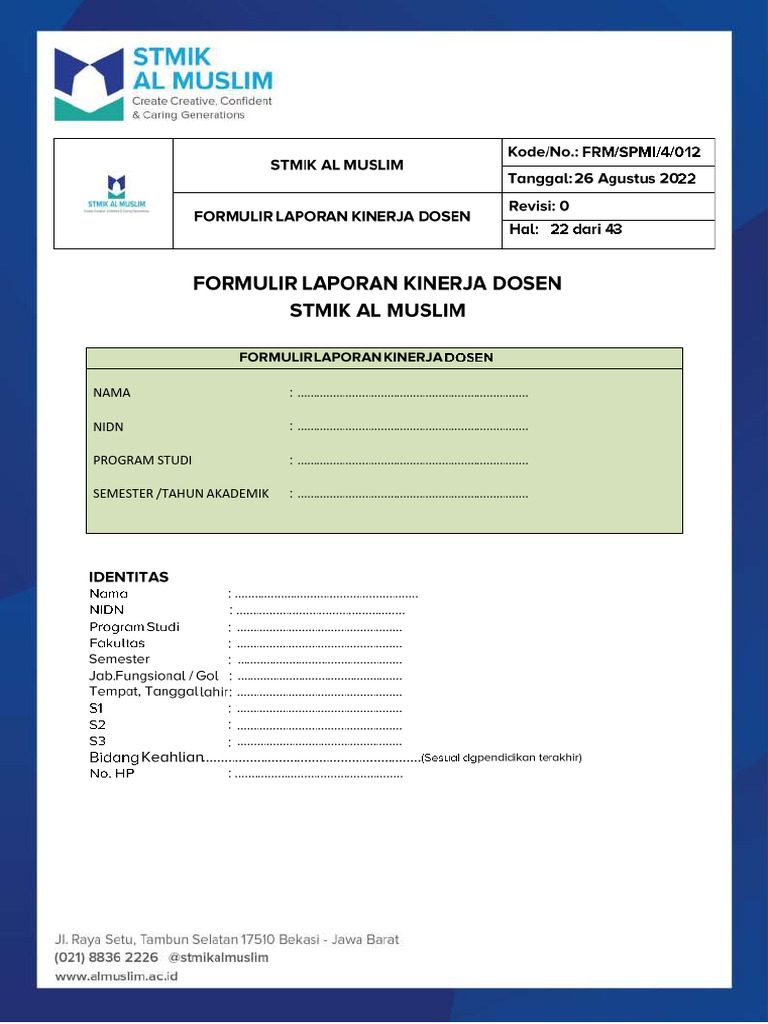 Formulir Laporan Kinerja Dosen | PDF