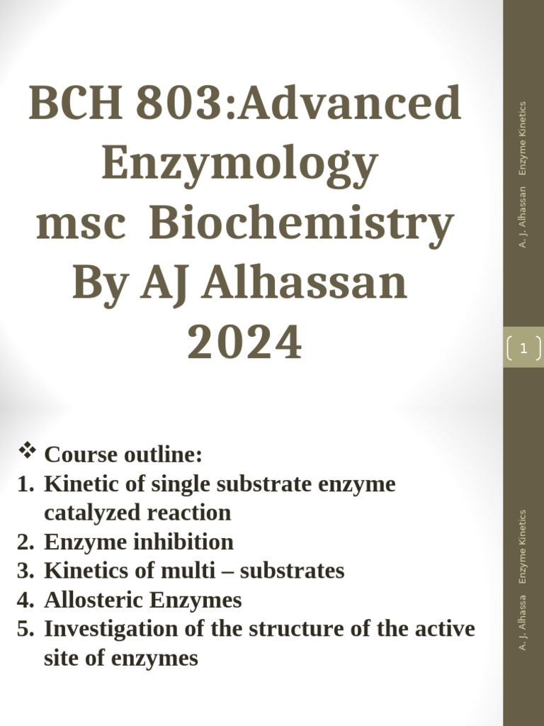 Enzyme Kinetics Lecture 1 GSU | PDF