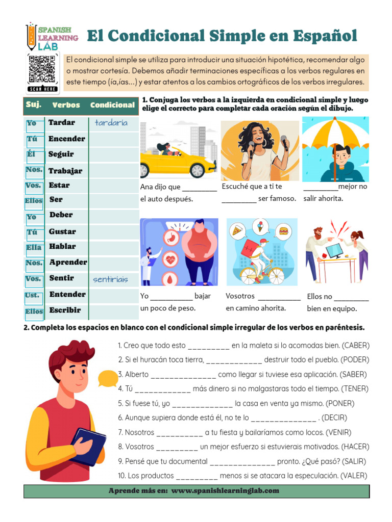 El-condicional-simple-en-espanol-ejercicios-en-PDF | PDF