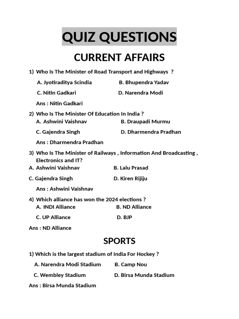 Qiuz Questions | PDF