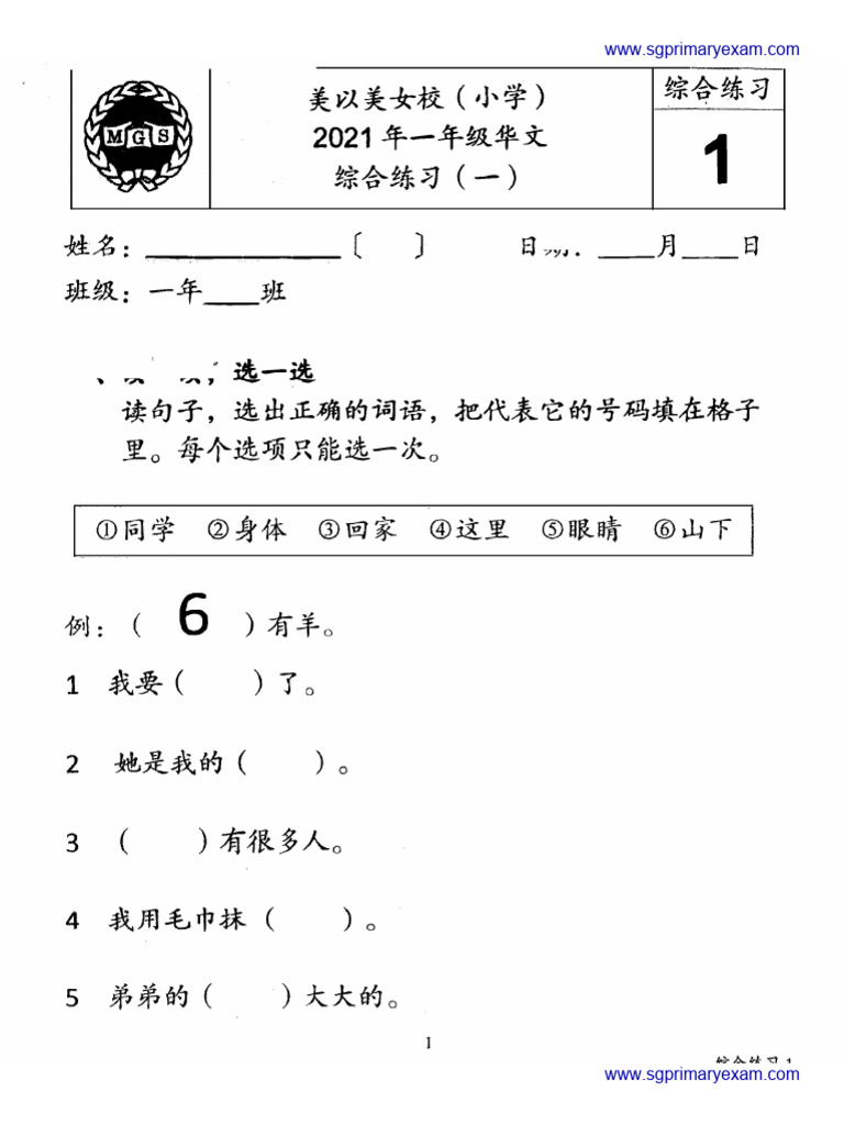 2021 P1 Chinese Practices MGS | PDF