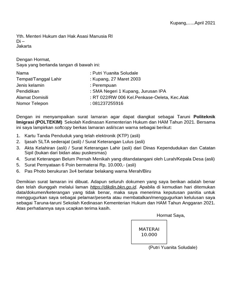 Format Surat Lamaran Umum | PDF