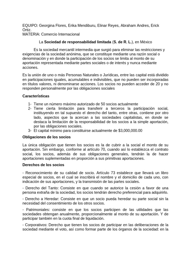 Sociedad de Responsabilidad Limitada S. de R. L | PDF