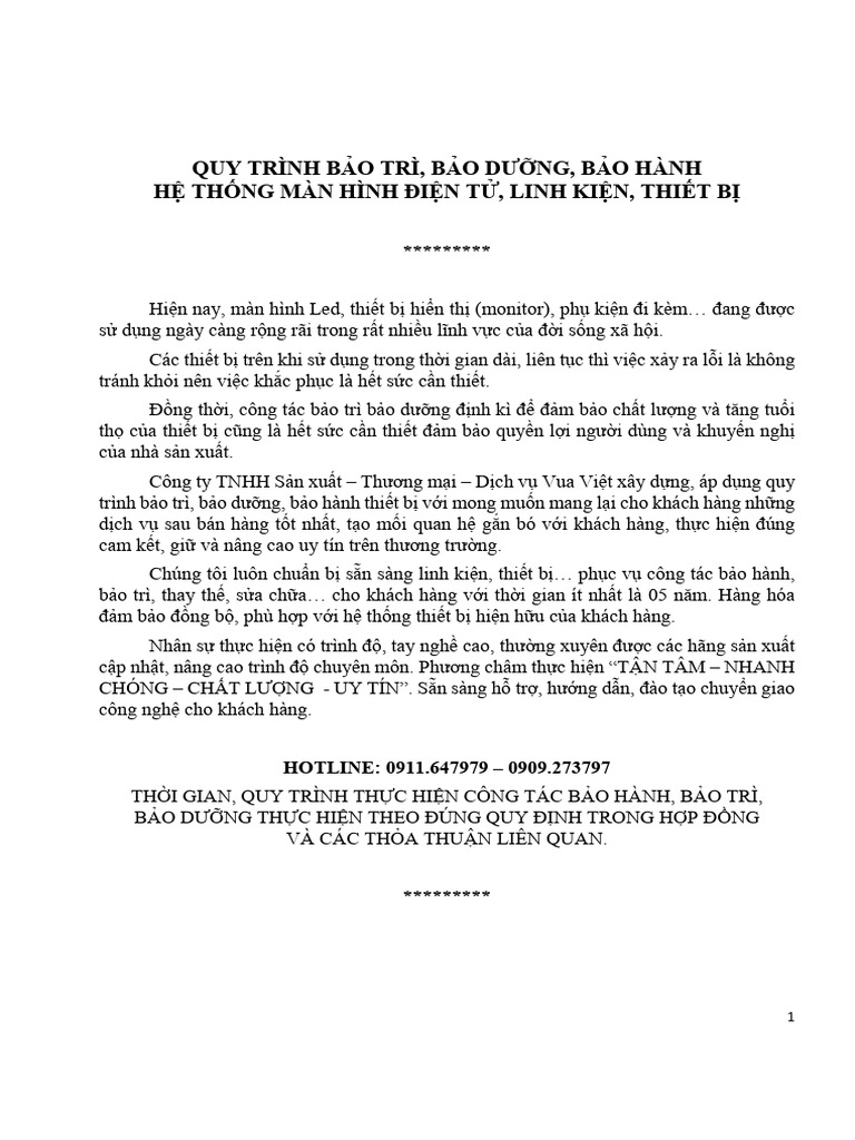 23 - Quy Trinh Bao Hanh Bao Tri Thiet Bi | PDF