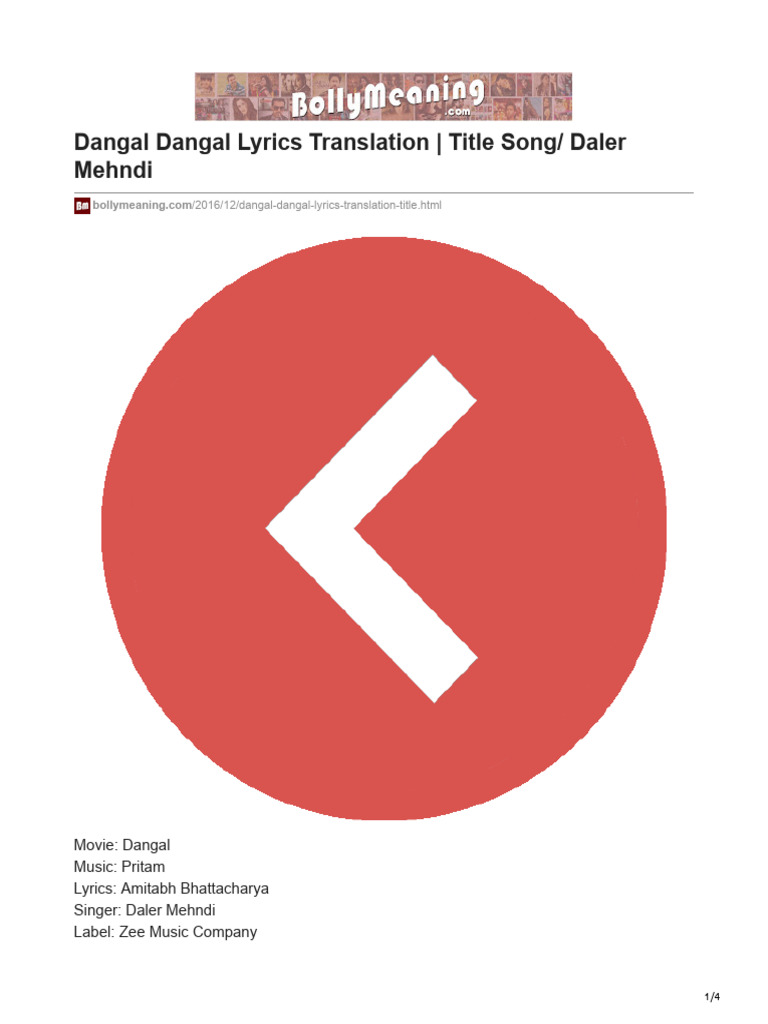 Dangal Dangal Lyrics Translation Title Song Daler Mehndi | PDF