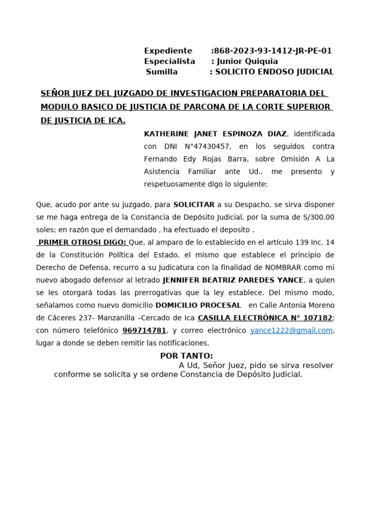 Solicito Endoso Judicial | PDF
