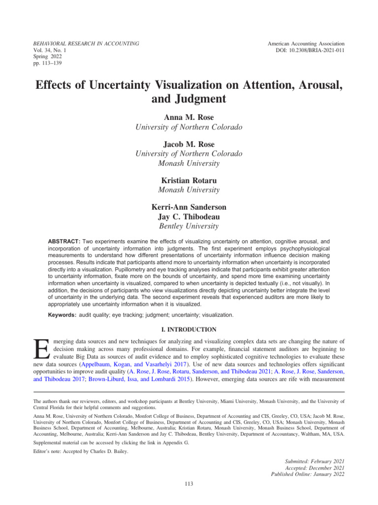 Rose Et Al. 2022. Effects of Uncertainty Visualization On Attention, Arousal, and Judgment. | PDF