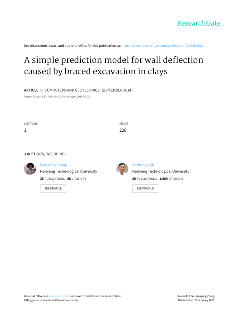 A Simple Prediction Model For Wall Deflection Caused By Braced Excavation In Clays Pdf