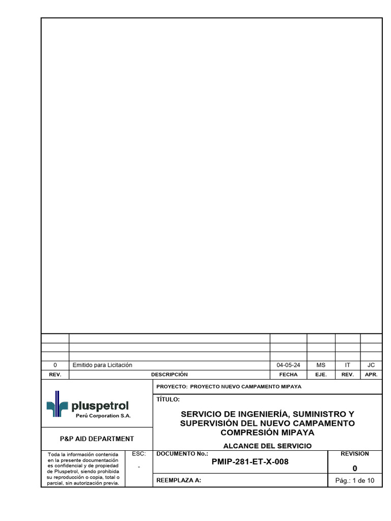 Anexo 1.1 - Alcance Del Servicio PMIP-281-ET-X-008 - 0 Verfinal | PDF