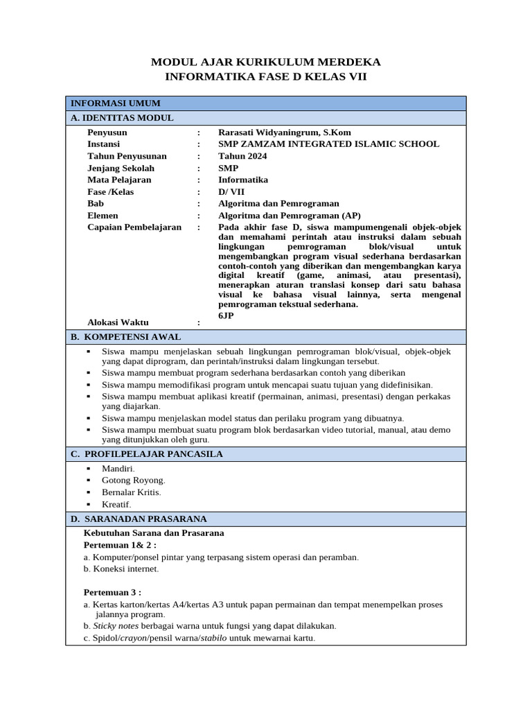 4-Modul Ajar Informatika - Algoritma Dan Pemrograman - Kelas 7 | PDF