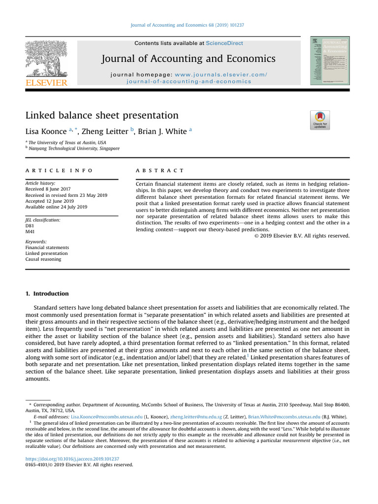 Kooncee, L., Leitter, Z., - White, B. J. (2019) - Linked Balance Sheet ...