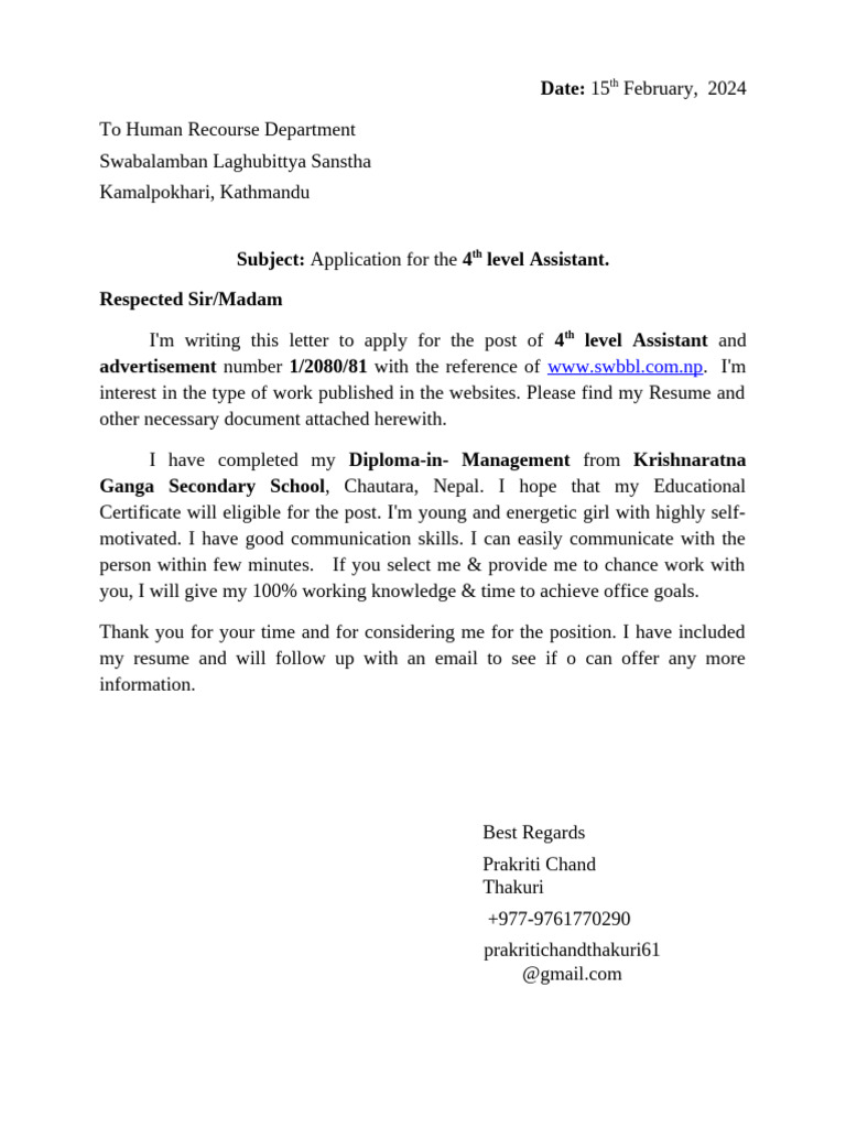 Job Application Letter | PDF