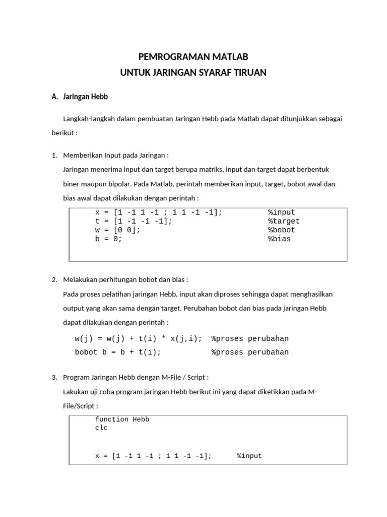 13-Pemrograman Matlab Untuk JST | PDF