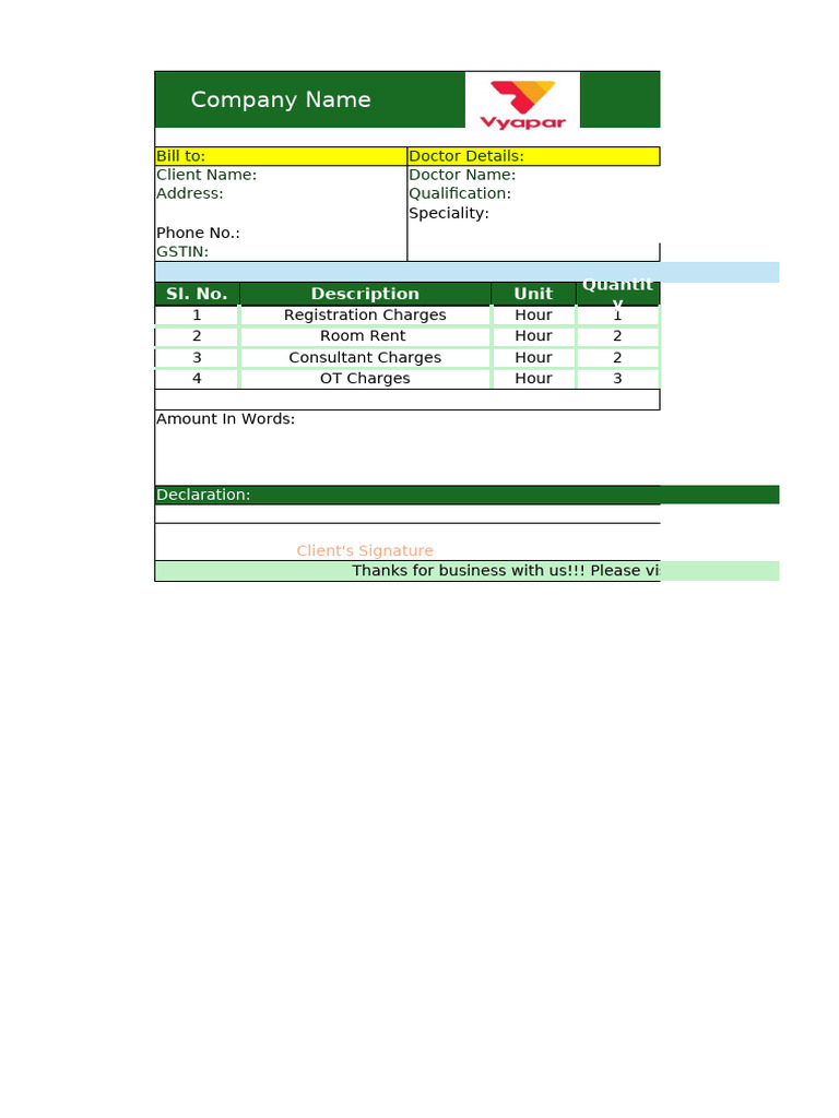 Hospital Bill Book Format 01 | PDF