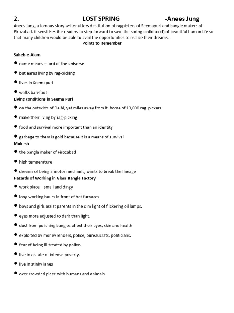 Lost Spring Notes | PDF
