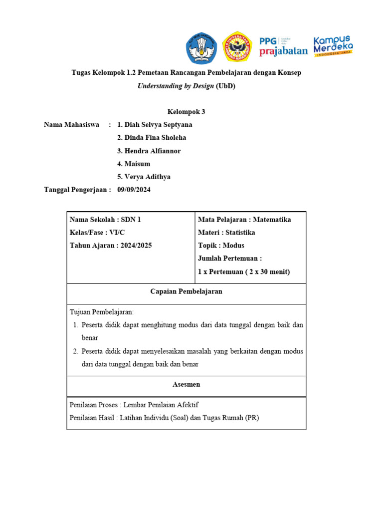 Hendra Alfiannor - Tugas PPA I - Pemetaan Rancangan Pembelajaran | PDF