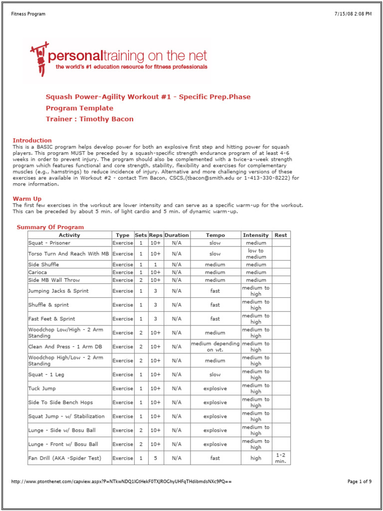 Squash-Power-Agility Exercises | PDF